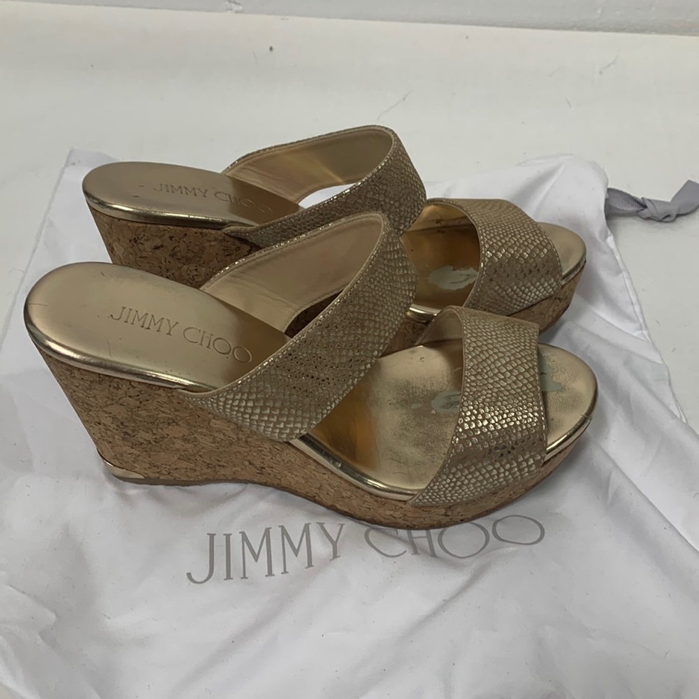 Jimmy Choo Metallic Gold Leather Snake Embossed Cork … - Gem